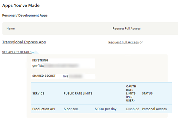 Linking your Etsy store to Transglobal Express